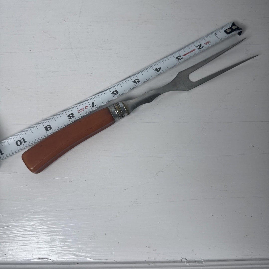 Vintage Serving Carving Fork MCM Brown Bakelite Handle - Etsy