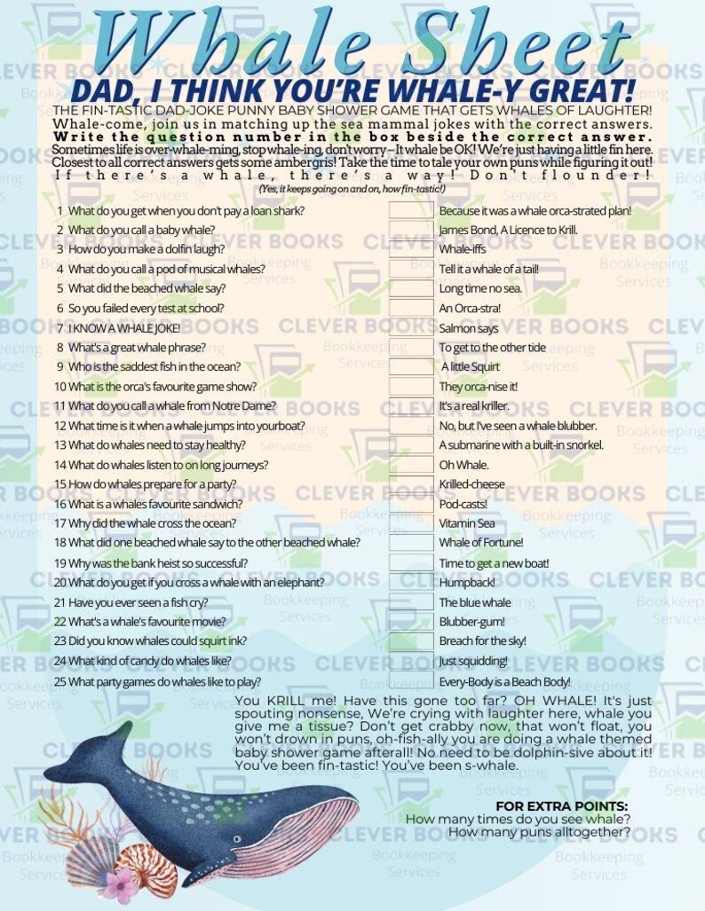 PDF Whale Sheet! Dads Baby Shower Game - Etsy