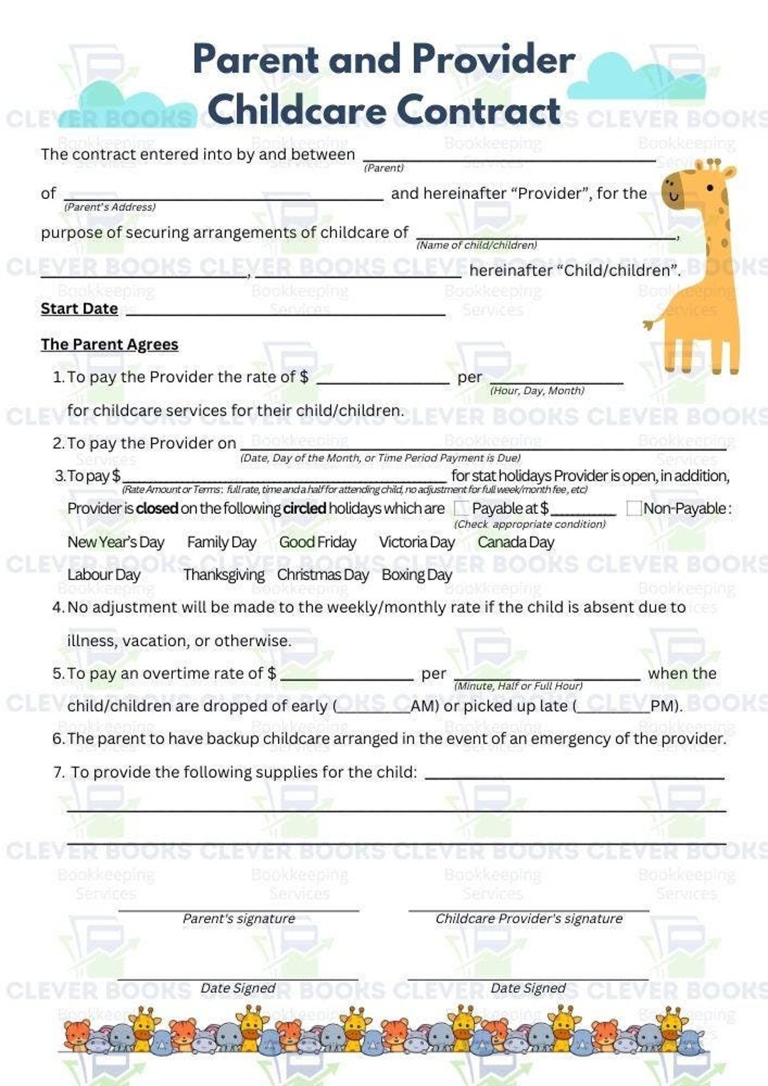 Contract Home Daycare Provider Childcare CANADA - Etsy