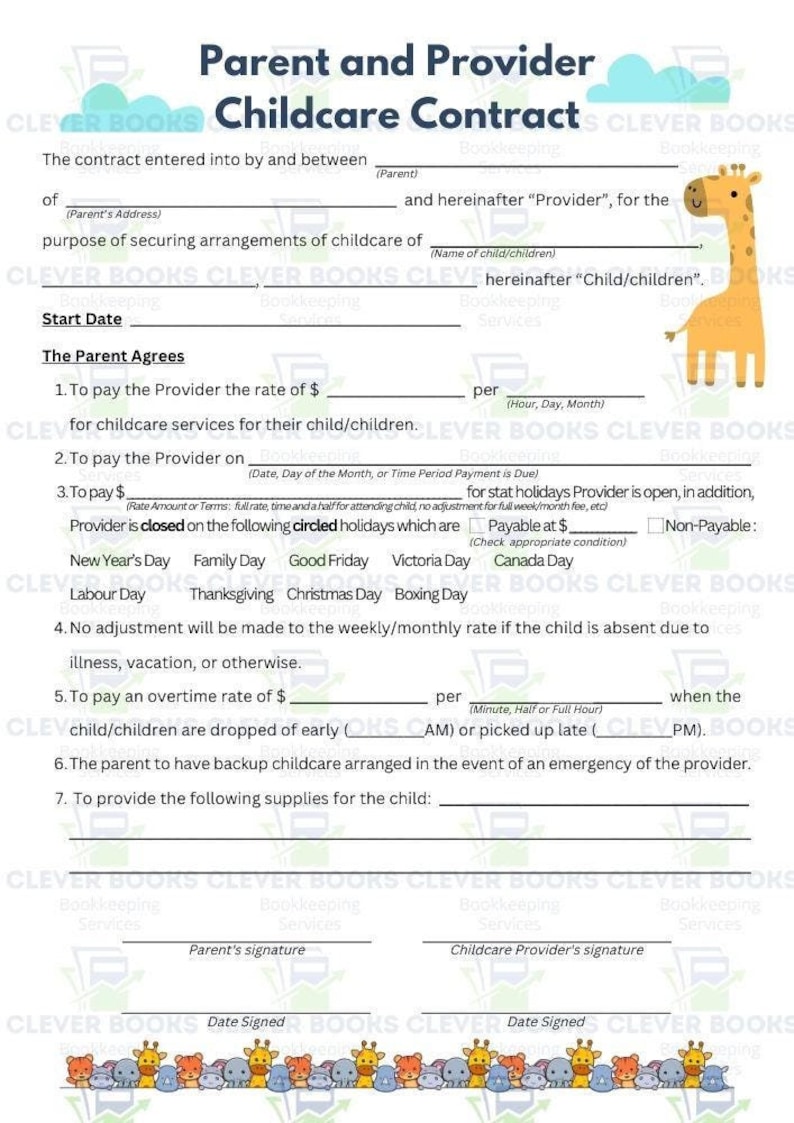 Contract Home Daycare Provider Childcare CANADA - Etsy