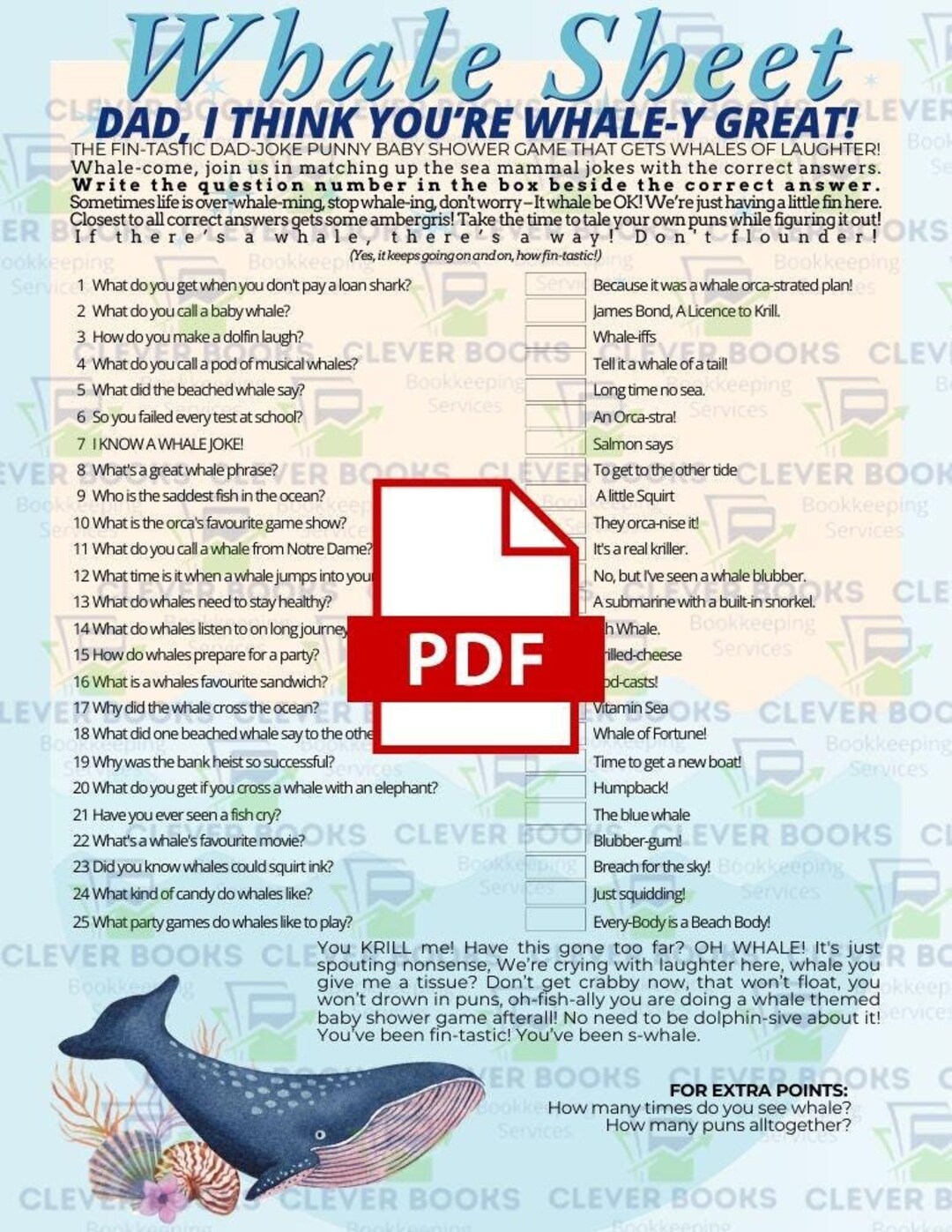 PDF Whale Sheet! Dads Baby Shower Game - Etsy