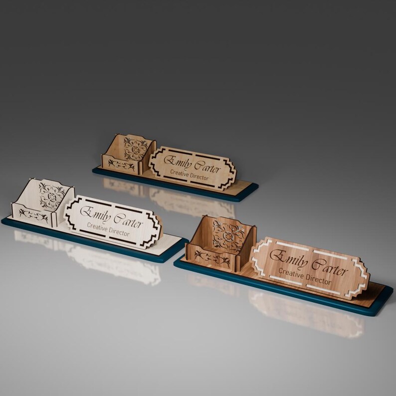 Laser Cut Desk Name Plate With Card Holder, Personalized Office Sign ...