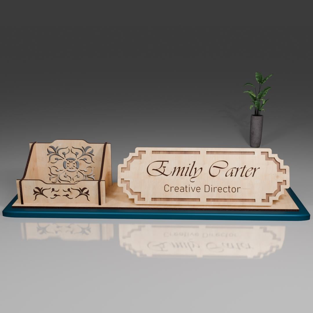 Laser Cut Desk Name Plate With Card Holder, Personalized Office Sign ...