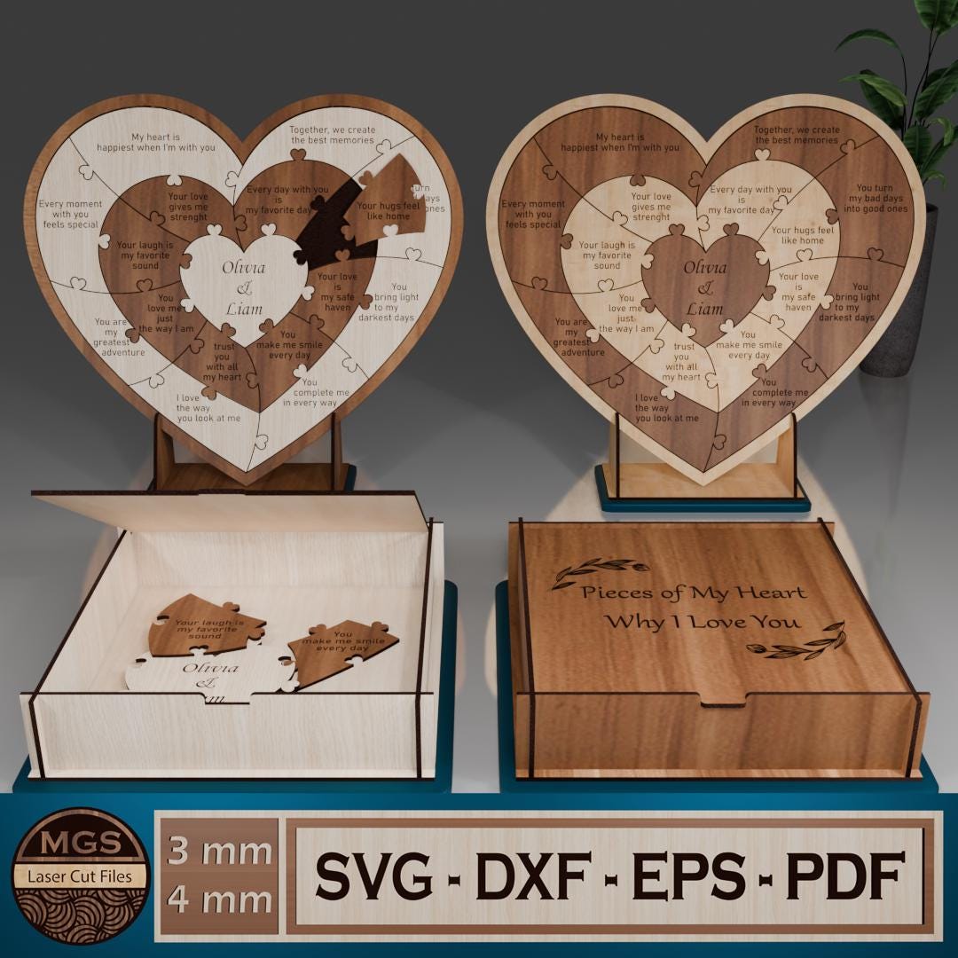 Laser geschnittene Liebe Puzzle SVG-Datei mit Geschenk-Box zum ...
