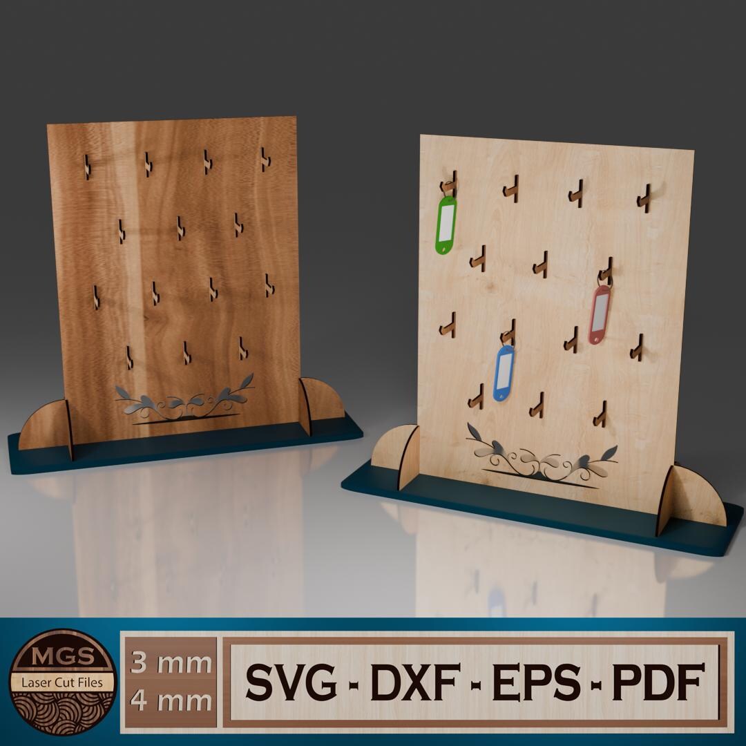 Laser Cut Keychain Display Stand SVG File, Organizer for 14 Keys With ...