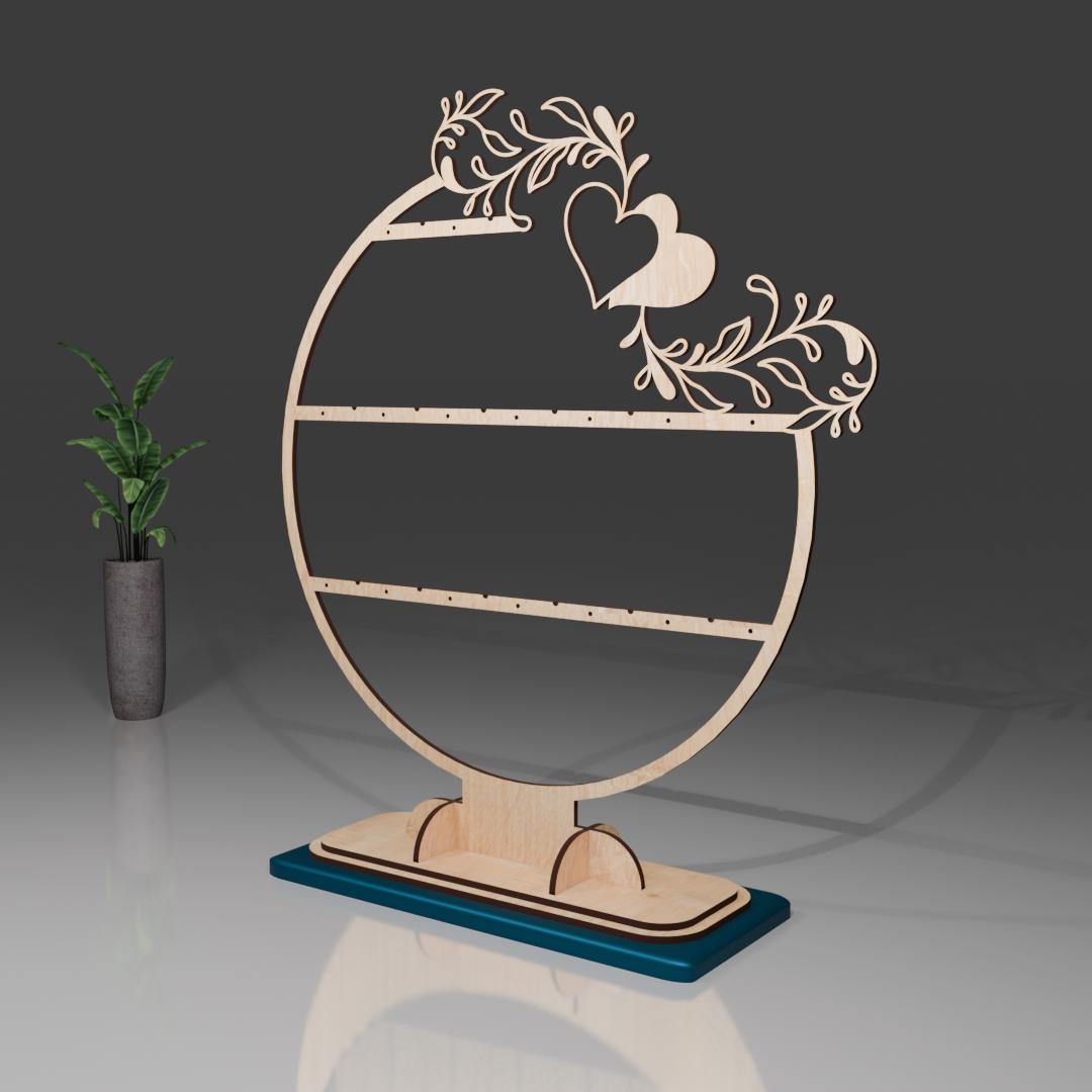 Laser Cut Round Earring Stand SVG File, Heart Floral Earring Organizer ...