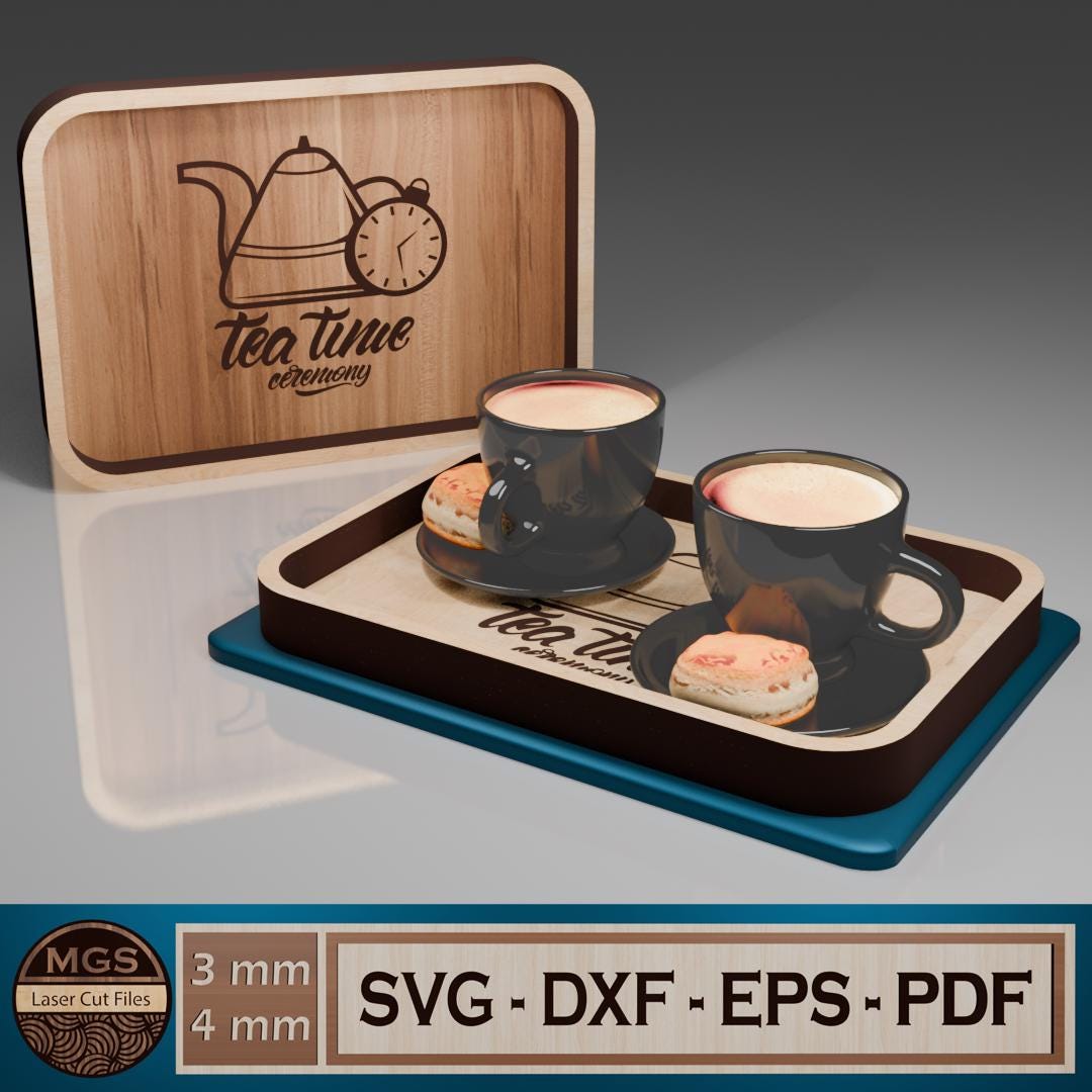 Laser Cut Serving Tray SVG File, Elegant Wooden Tray Digital Template ...
