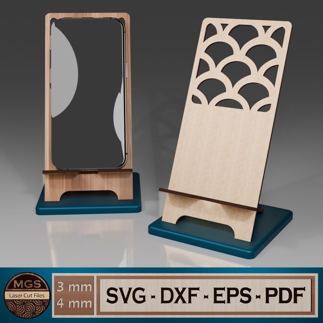 Laser Cut Phone Stand SVG File, Simple and Elegant Desktop Holder for ...