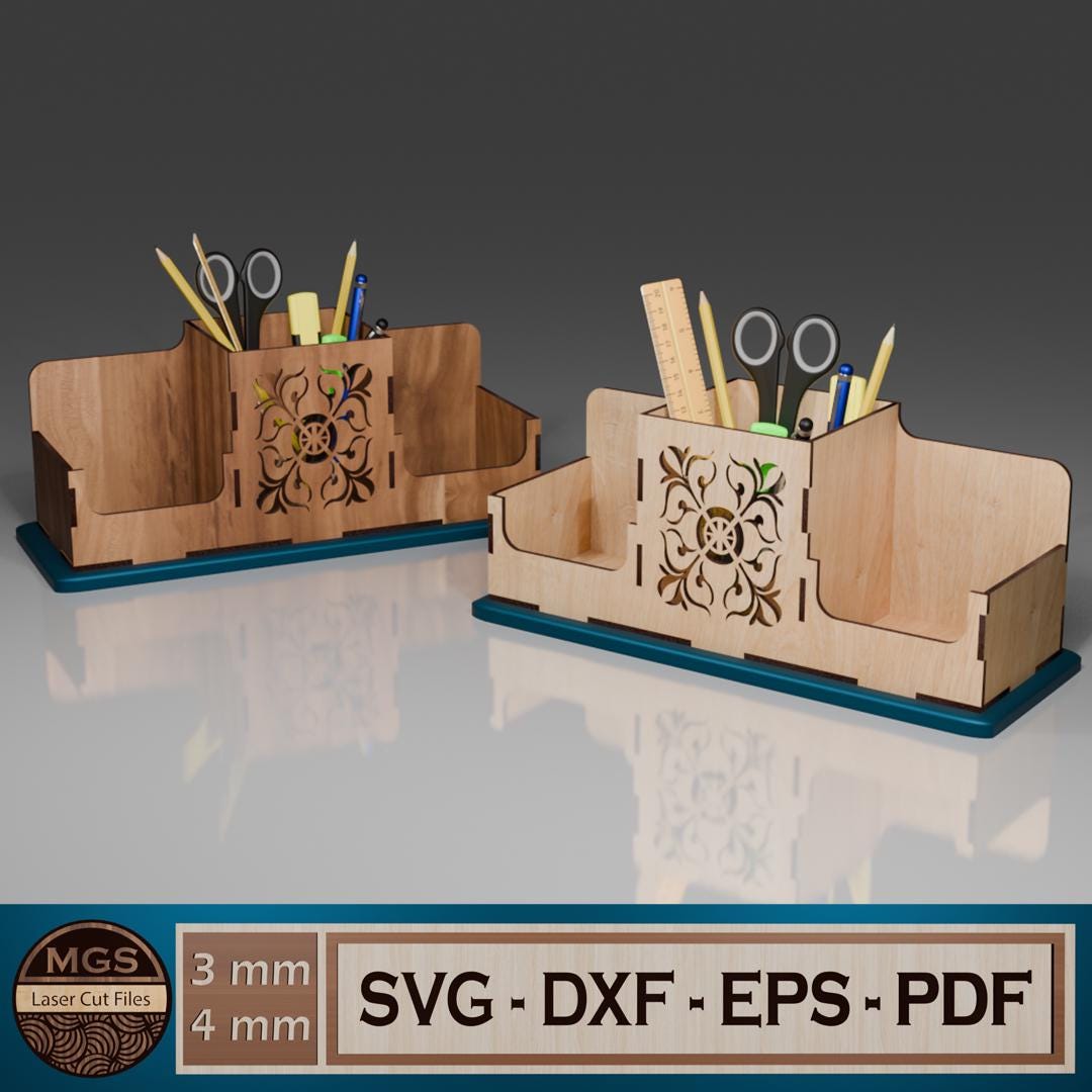 Laser Cut Pencil Holder SVG File, Multi-compartment Stationery ...