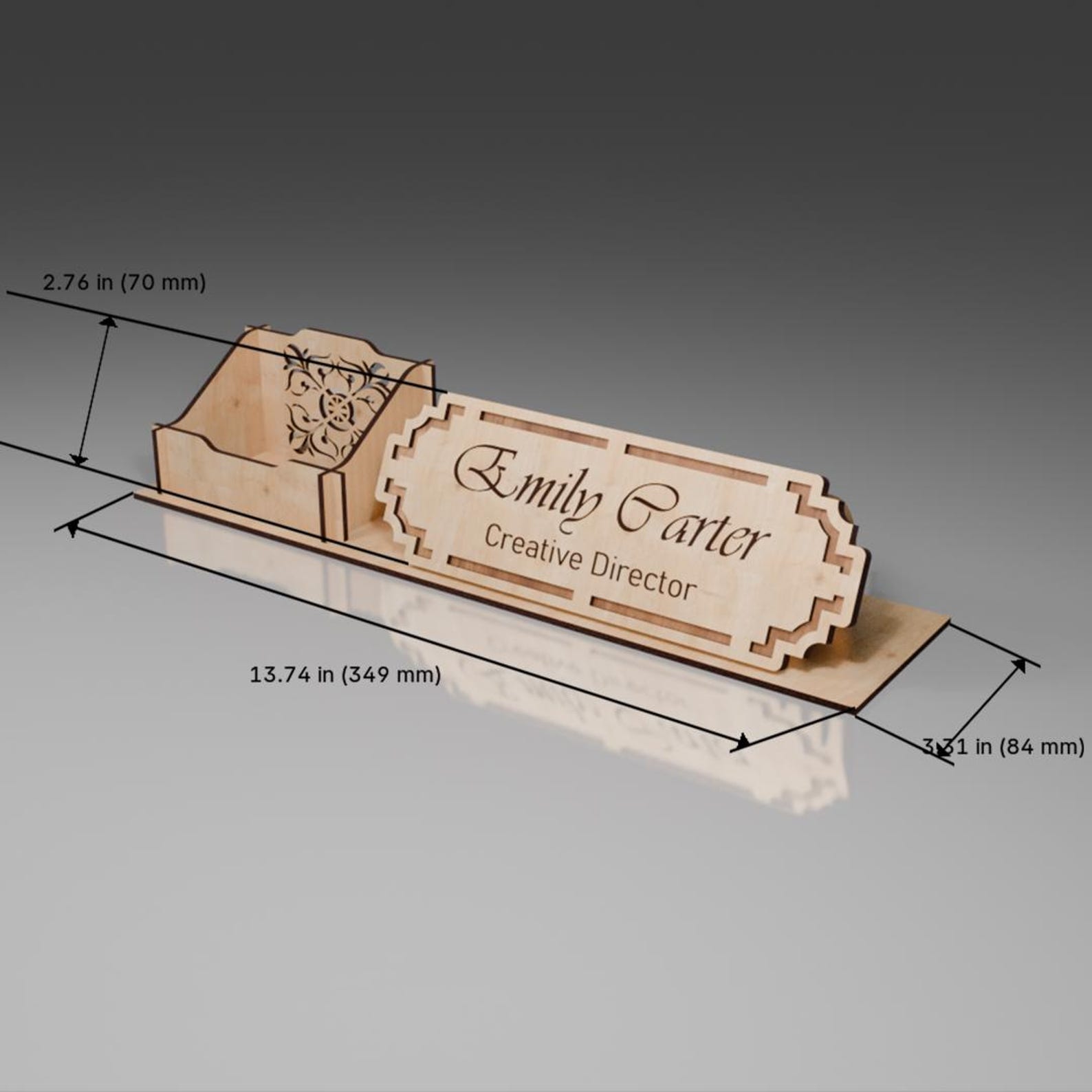 Laser Cut Desk Name Plate With Card Holder, Personalized Office Sign ...