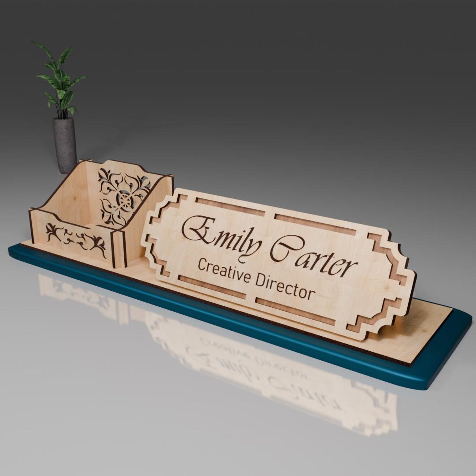 Laser Cut Desk Name Plate With Card Holder, Personalized Office Sign ...
