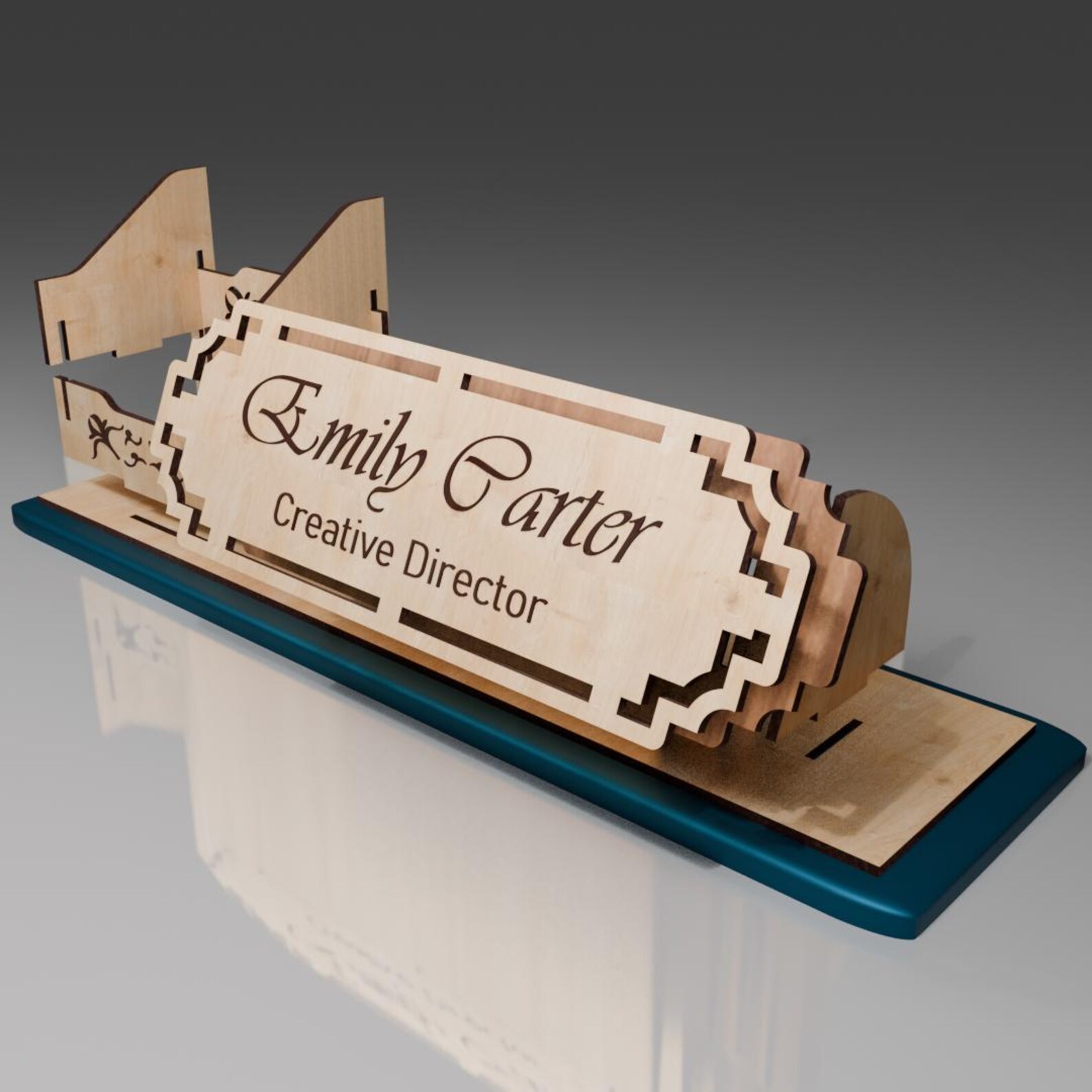 Laser Cut Desk Name Plate With Card Holder, Personalized Office Sign ...