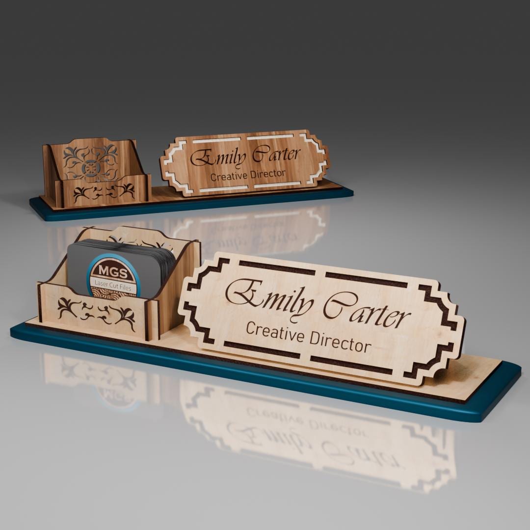Laser Cut Desk Name Plate With Card Holder, Personalized Office Sign ...