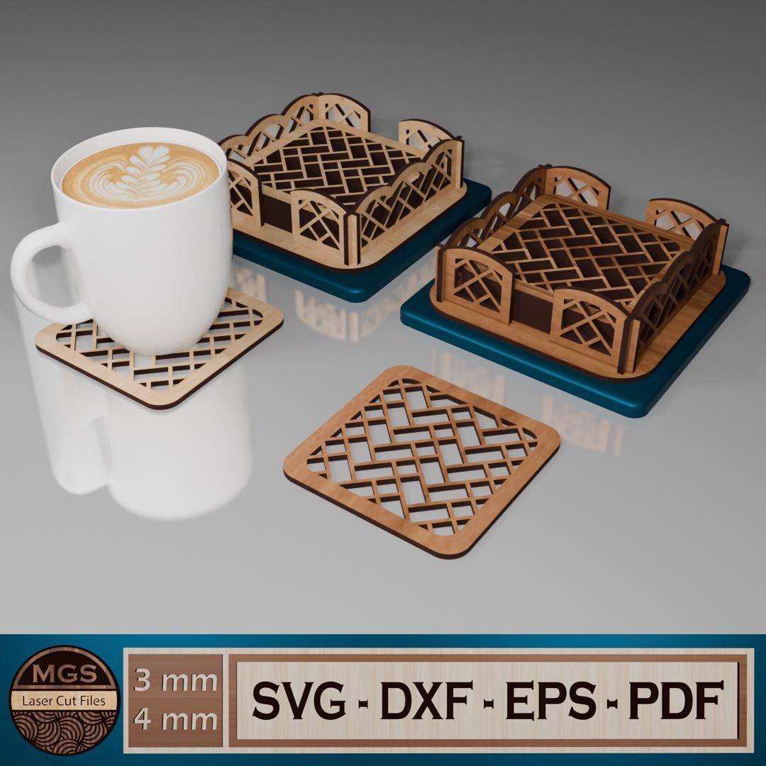 Laser Cut Square Coaster SVG File, Decorative Coaster Holder Digital ...