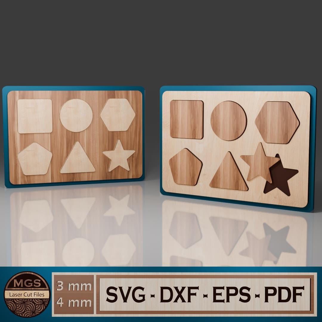 Laser Cut Geometric Shapes Puzzle SVG File, Educational Toy for Kids ...