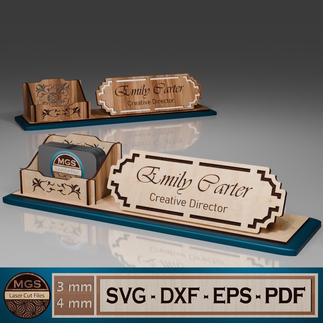 Laser Cut Desk Name Plate With Card Holder, Personalized Office Sign ...