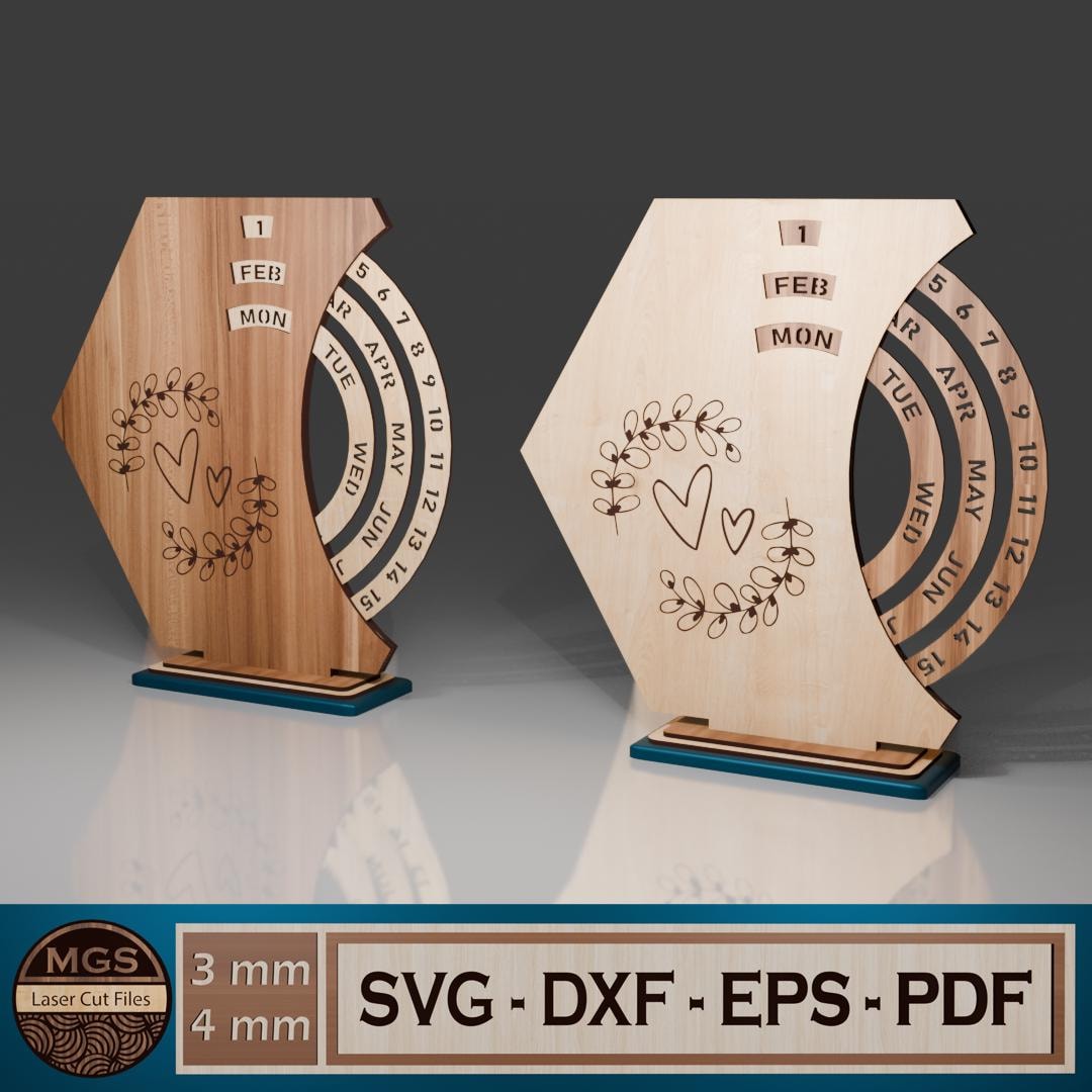Laser Cut Hexagon Perpetual Calendar SVG File, Floral Decor Rotating ...