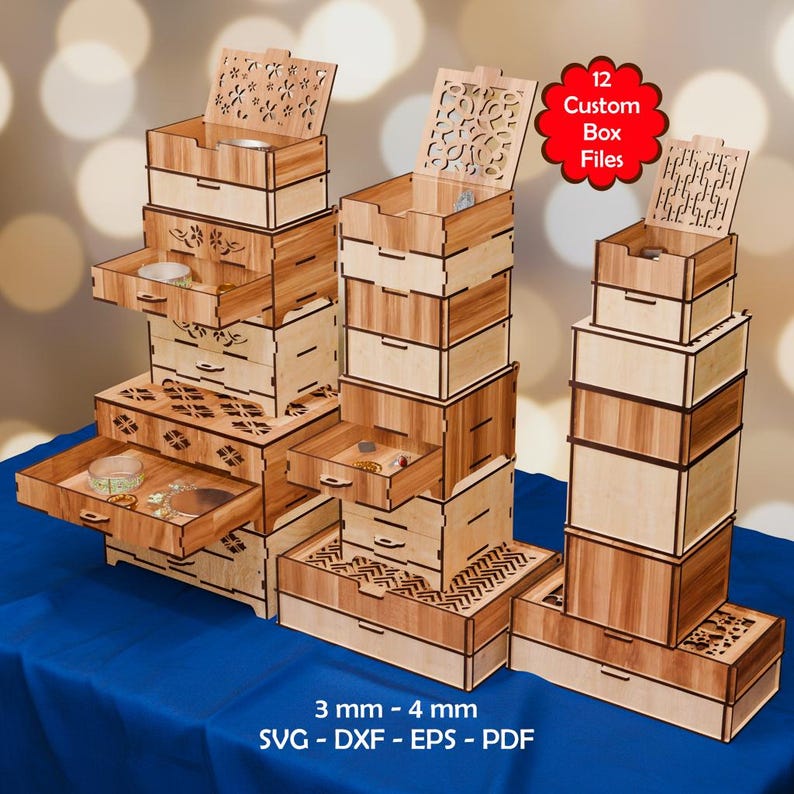 12 Custom Laser Cut Box Files With Lid Bundle, Jewelry Boxes for ...