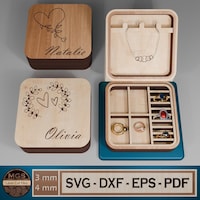 Laser Cut Jewelry Box SVG File, Flower Pattern Lid and Drawer Organizer ...