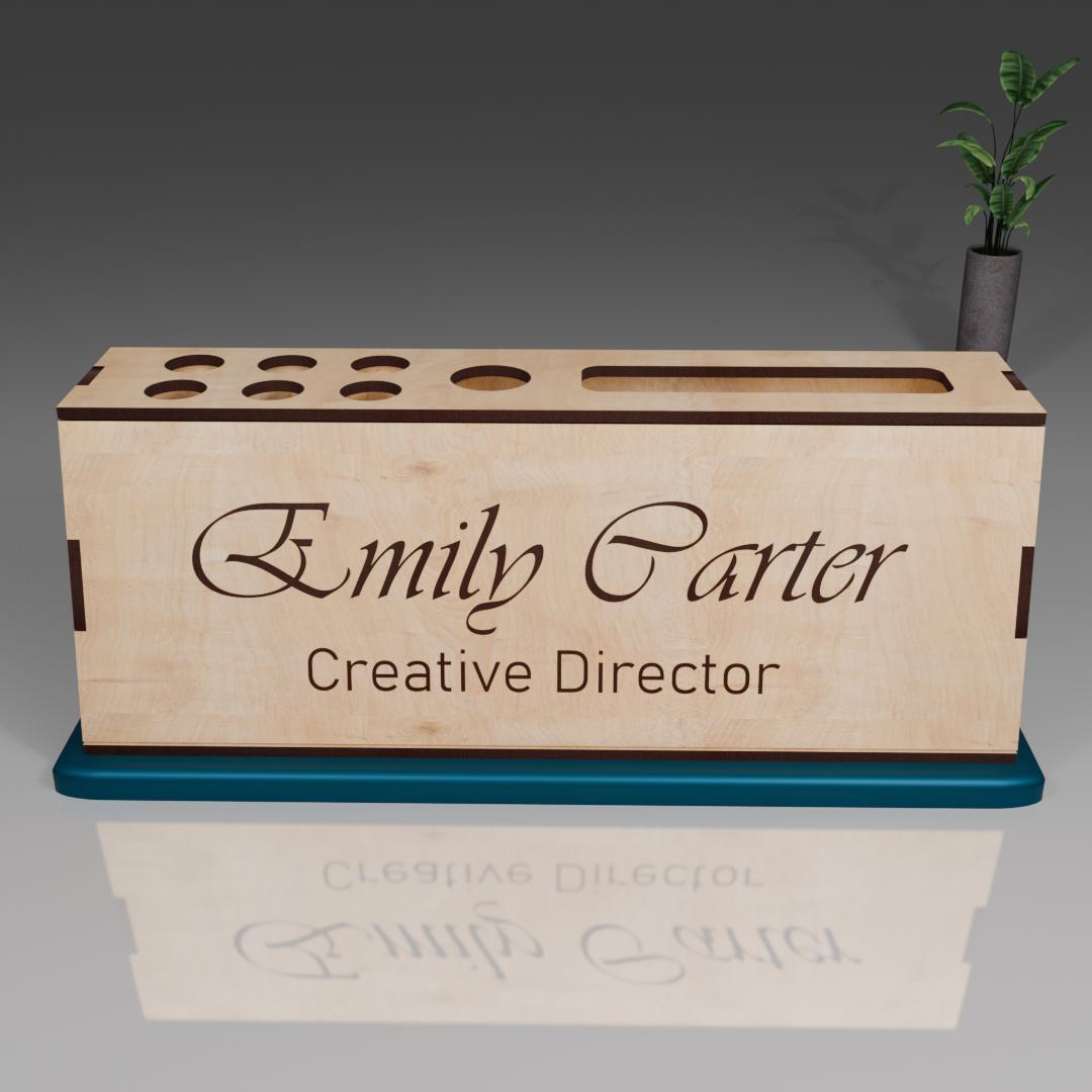 Laser Cut Desk Name Plate SVG File, Pen Holder and Phone Slot Design ...