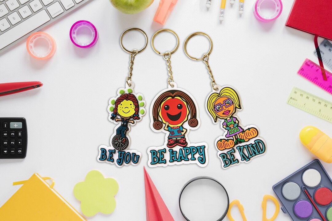 Inspirational Character Keychains, Be Happy, Be You, and Be Kind From ...