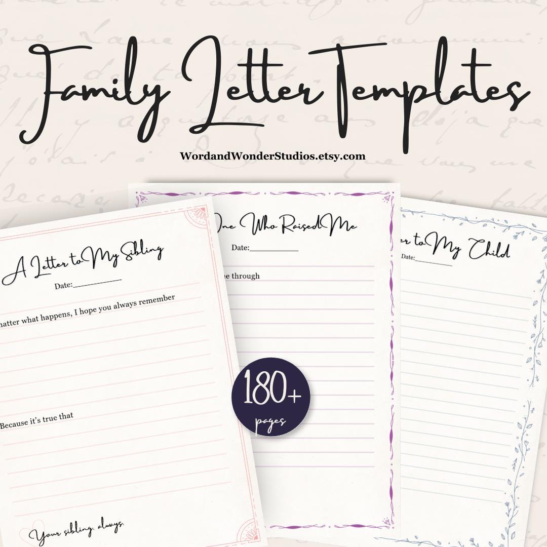 Printable Family Letter Template Collection: Parent to Child, Child to ...