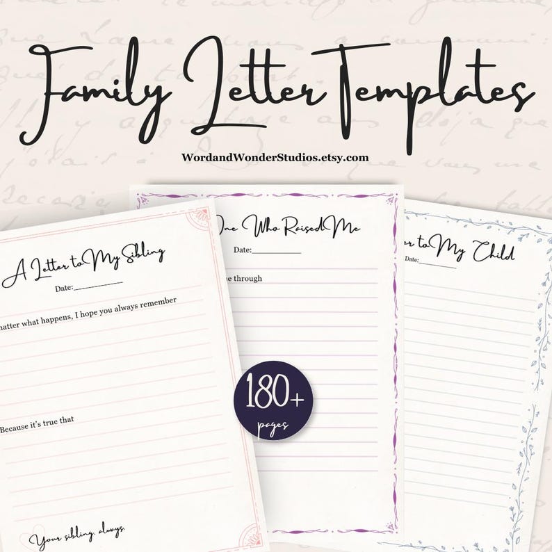 Printable Family Letter Template Collection: Parent to Child, Child to ...