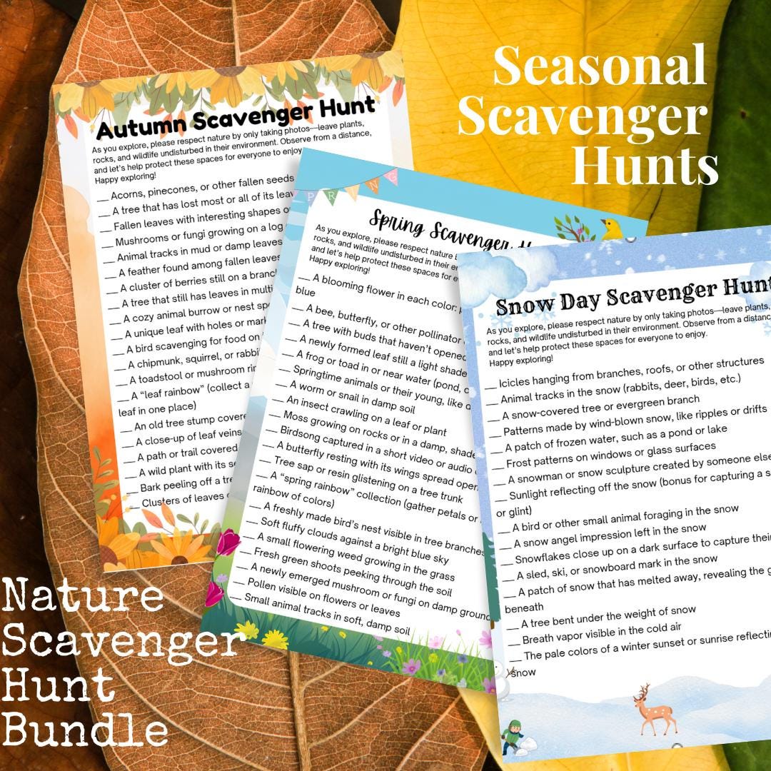 Printable Nature Scavenger Hunt Bundle for Kids and Families | Seasonal ...