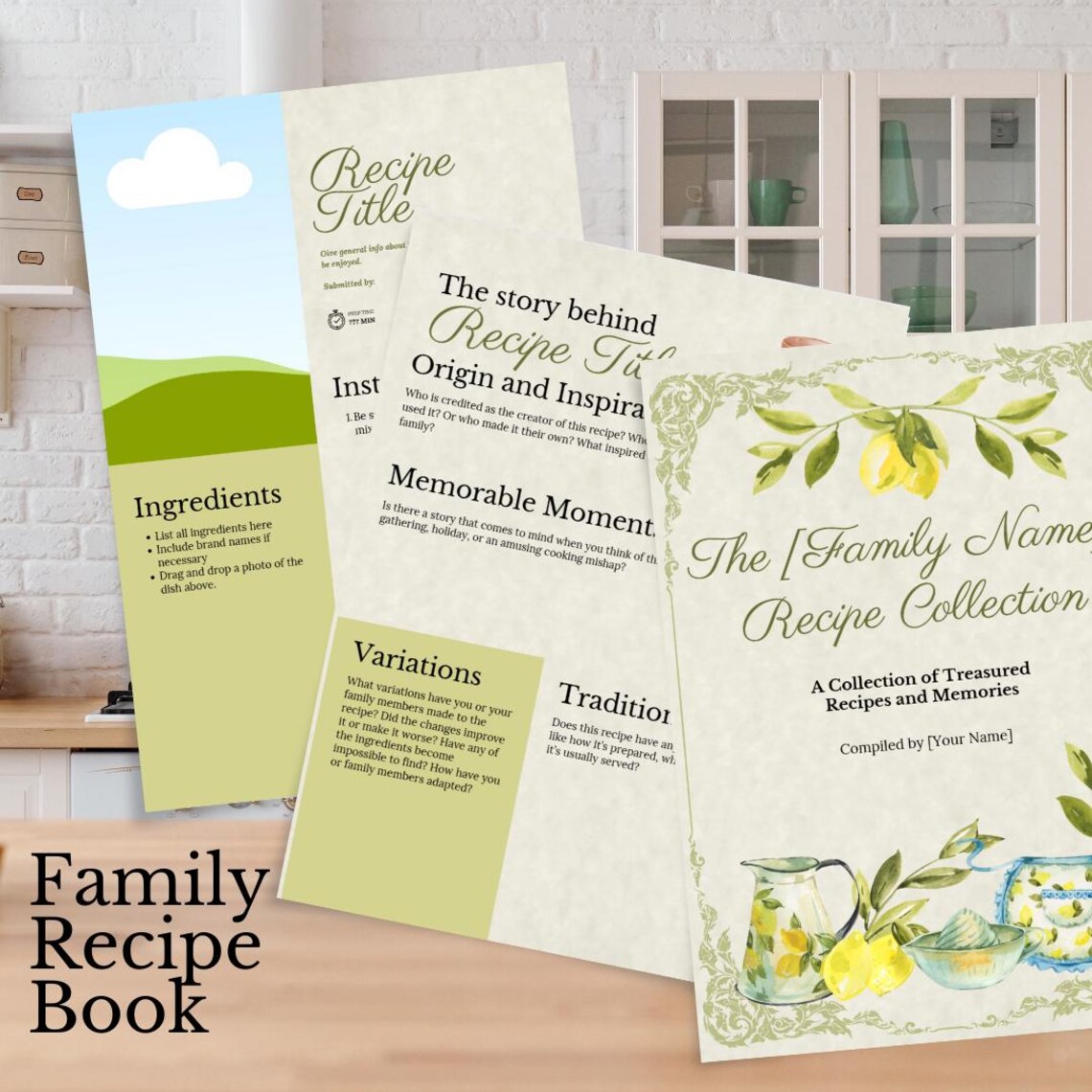 Digital Family Heirloom Recipe Book Template | Vintage-inspired Recipe ...
