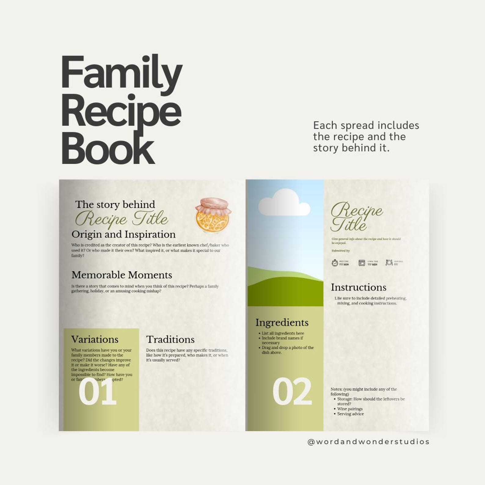 Digital Family Heirloom Recipe Book Template | Vintage-inspired Recipe ...