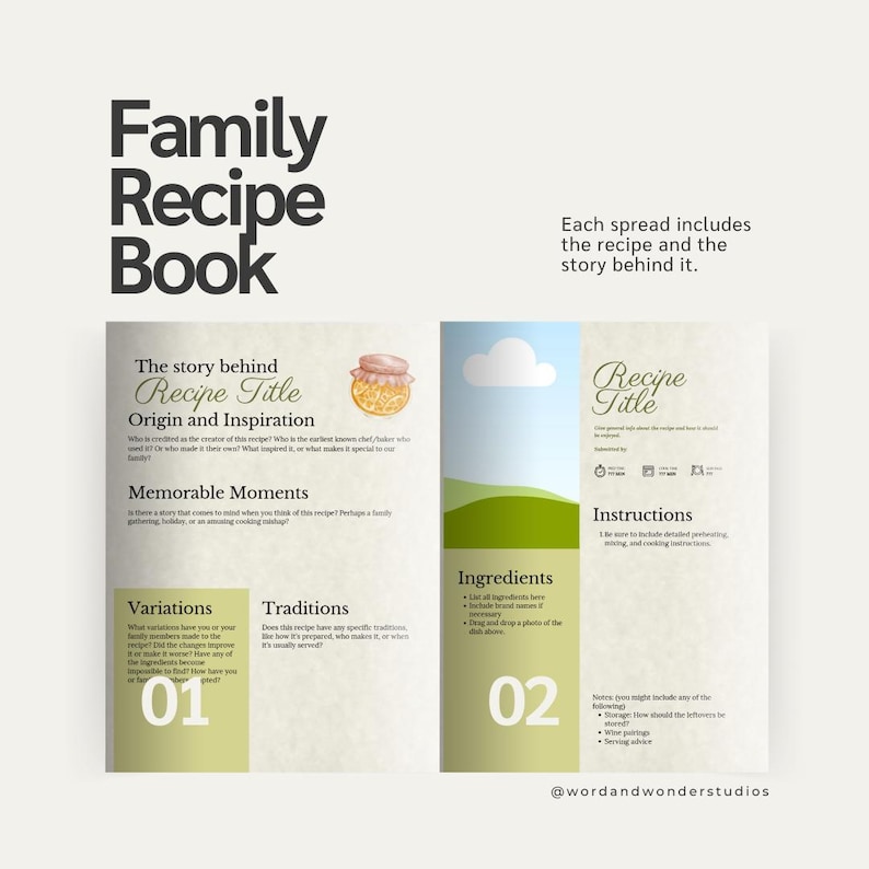 Digital Family Heirloom Recipe Book Template | Vintage-inspired Recipe ...