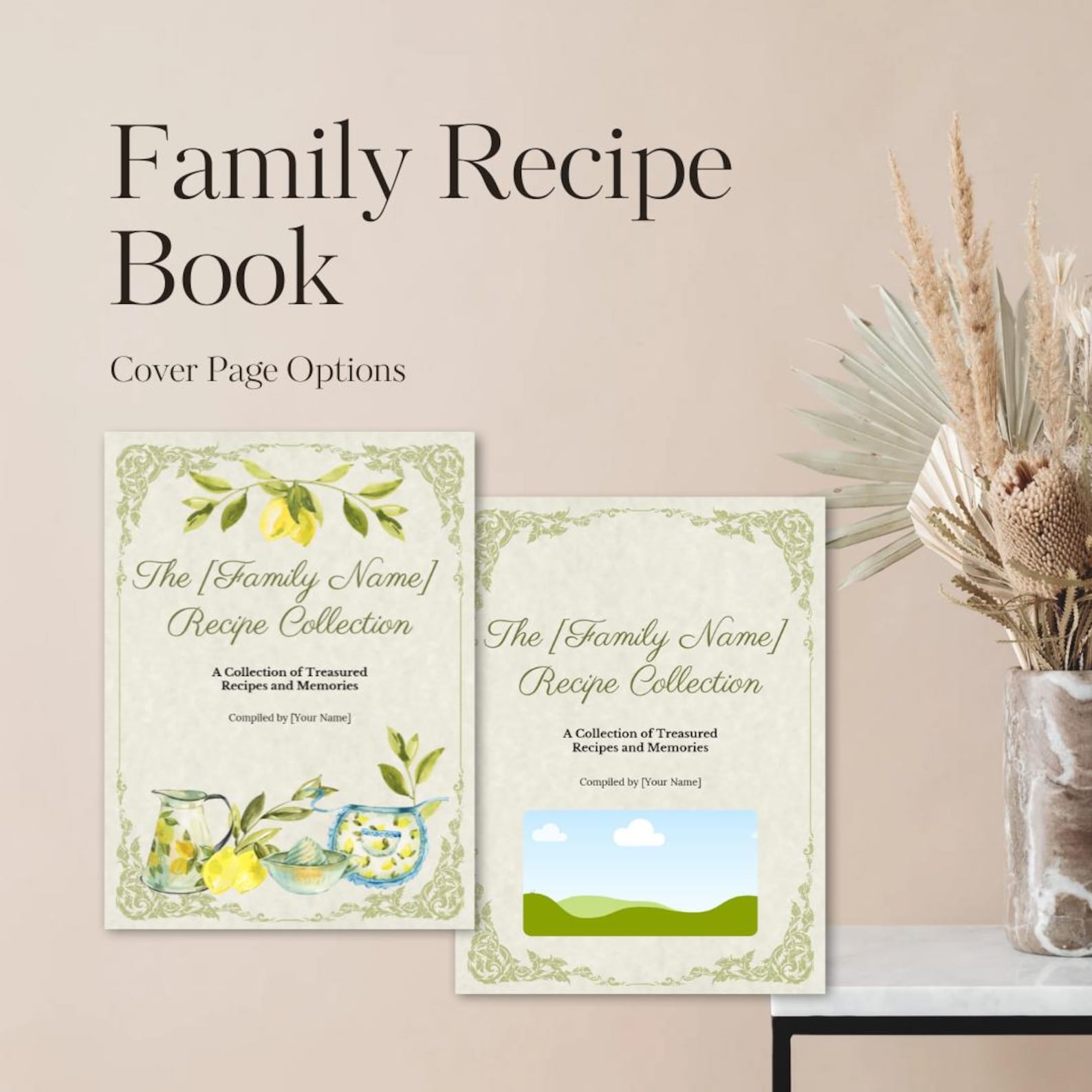 Digital Family Heirloom Recipe Book Template | Vintage-inspired Recipe ...