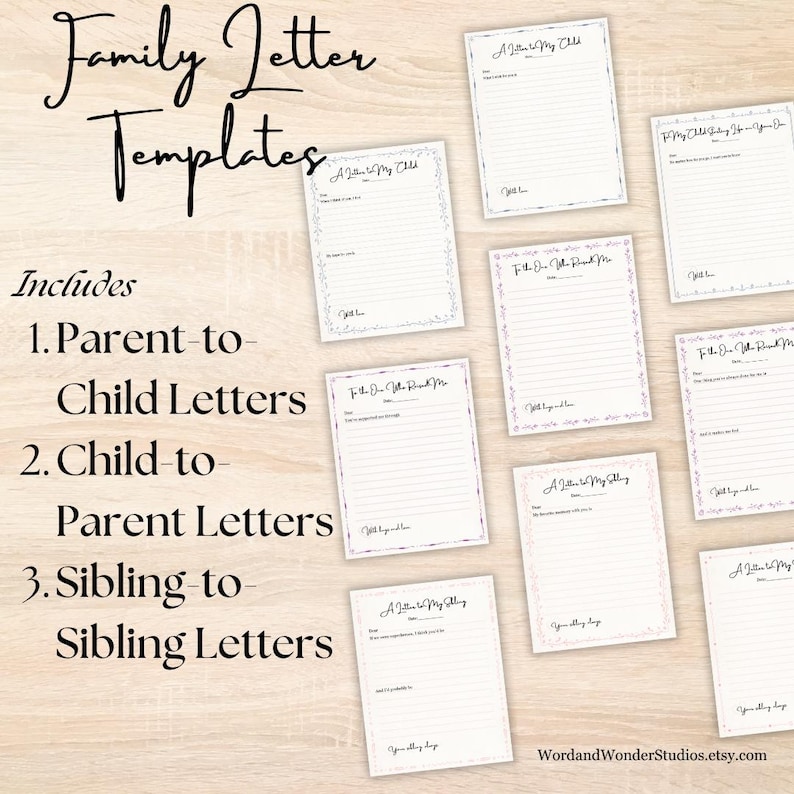 Printable Family Letter Template Collection: Parent to Child, Child to ...