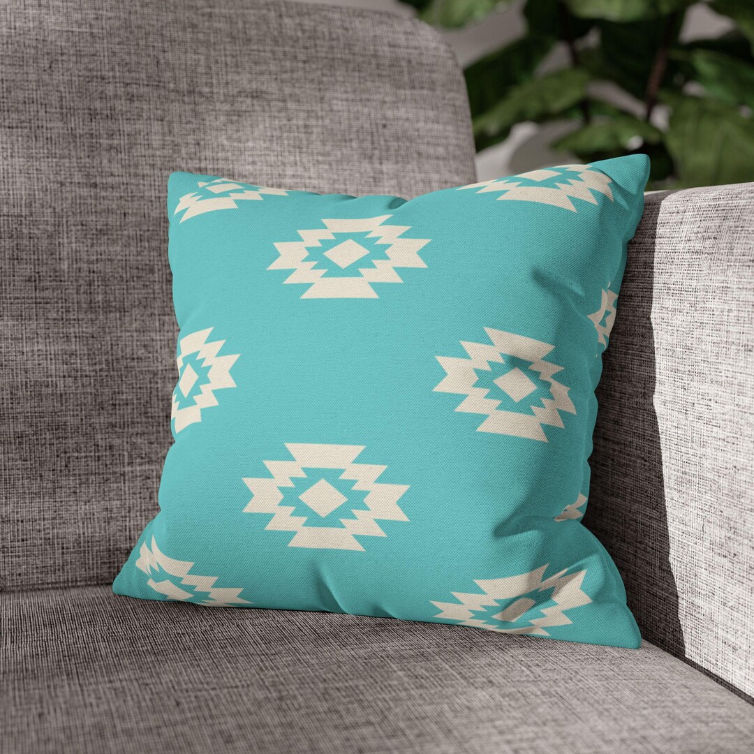Southwest Turquoise Native American Square Pillowcase, Spun Polyester ...
