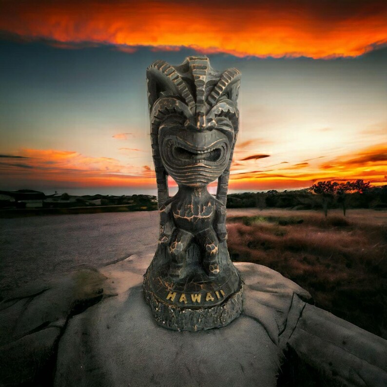 Hand-carved Hawaiian Tiki God Statue Vintage Polynesian Decor Unique ...