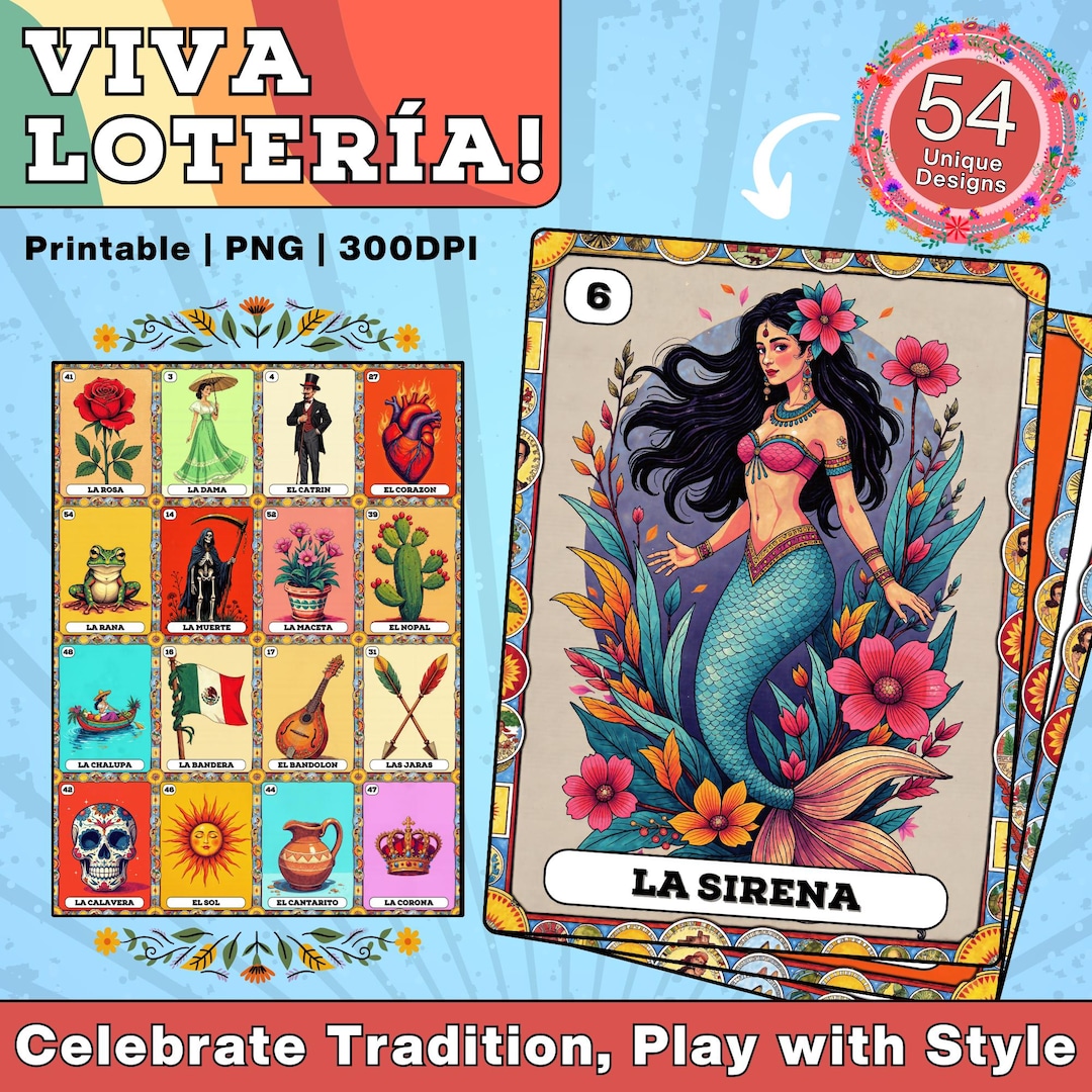 Custom Printable Lotería Deck 54 PNG Cards & 30 Boards Traditional ...