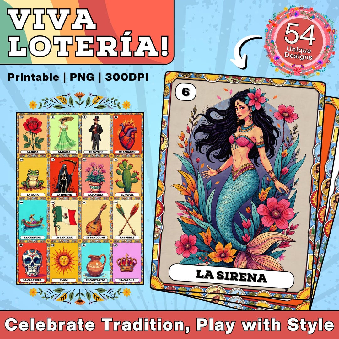 Printable Lotería Deck – 54 PNG Cards & 30 Boards | Traditional Mexican ...