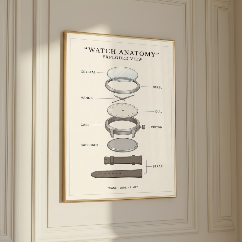Watch Anatomy Exploded View Poster | Minimalist Timepiece Wall Decor ...