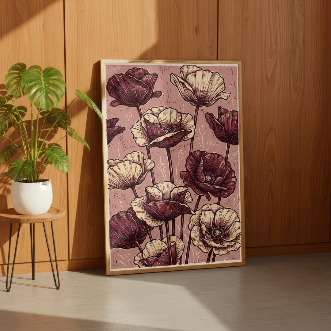 Vintage Poppy Panel Poster | Botanical Floral Wall Art Print | Antique ...