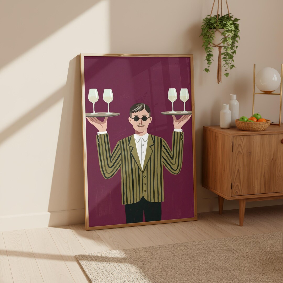 Retro Waiter Tray Poster | Vintage Character Wall Art | Mid-century ...