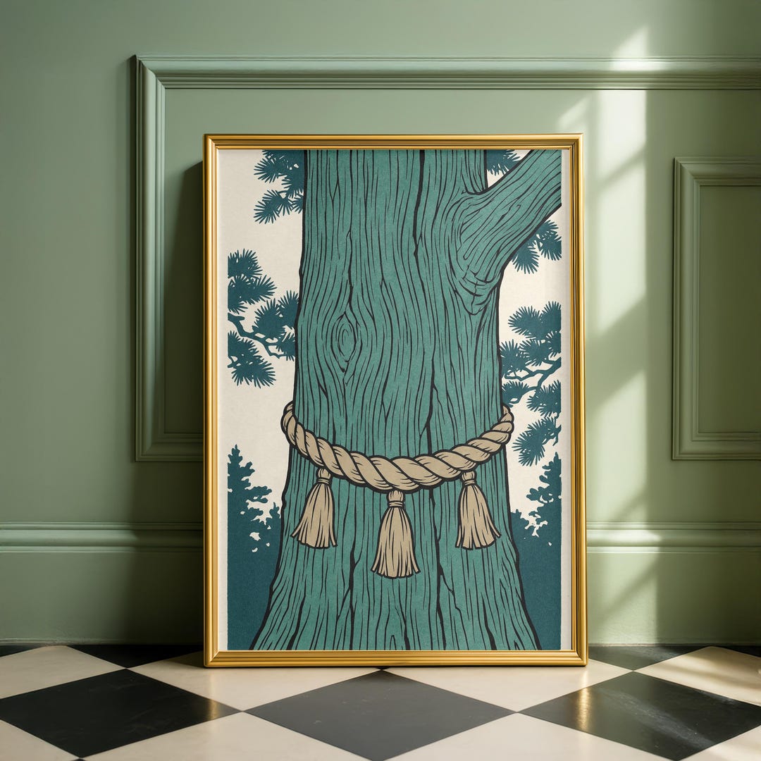 Sacred Rope Tree Trunk | Japanese Shinto Shrine Art | Spiritual Nature ...
