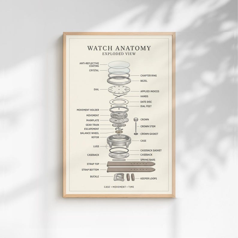 Watch Anatomy Exploded View Poster | Minimalist Timepiece Wall Decor ...