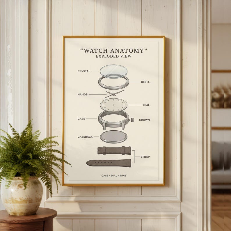 Watch Anatomy Exploded View Poster | Minimalist Timepiece Wall Decor ...