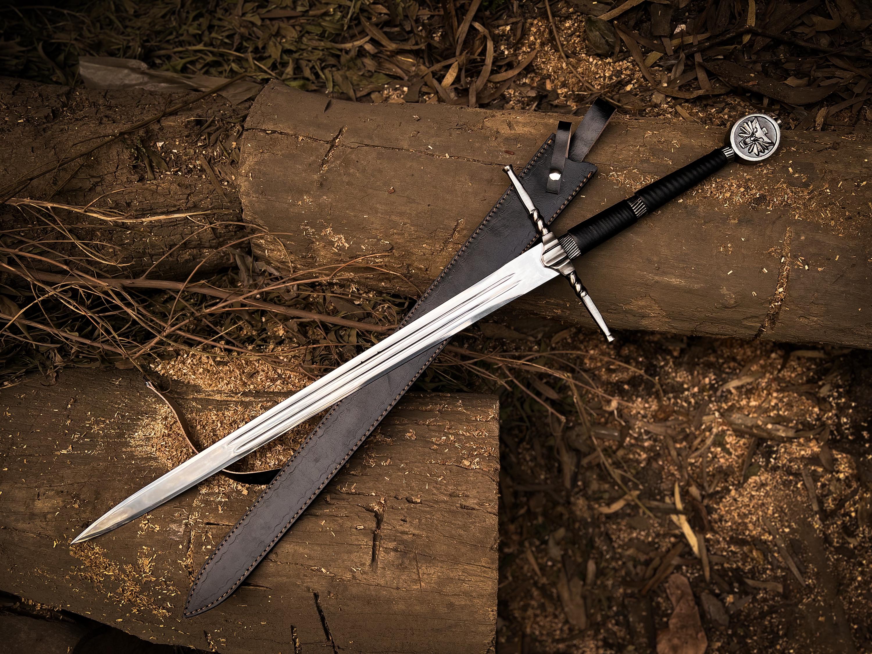 Handmade Feline Steel Witcher Sword White Wolf Monster Slayer Sword ...