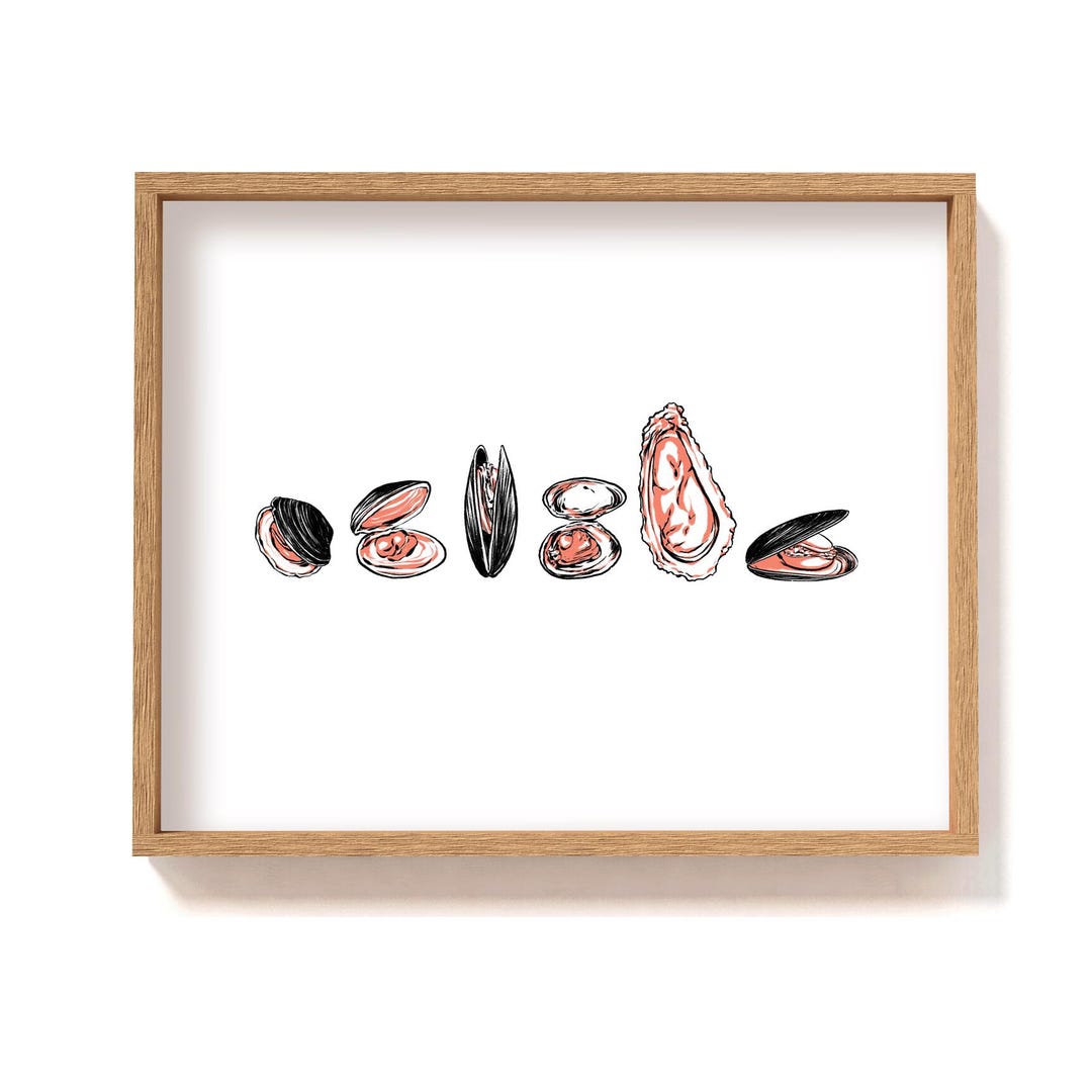 Framed Scallops, Oysters and Seafood Poster | Coastal Food Art Print ...
