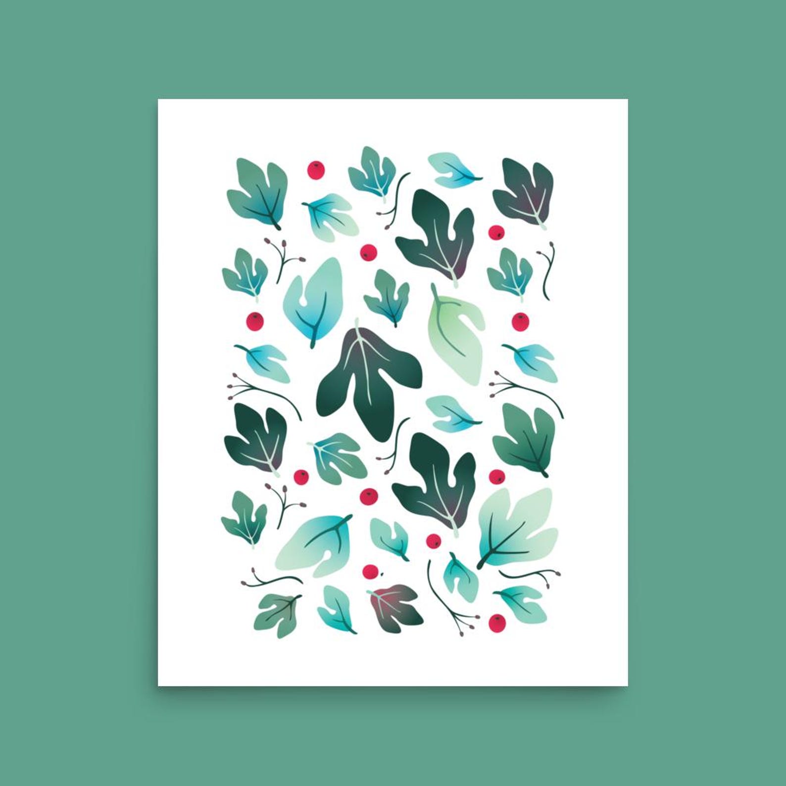 Green Sassafras Leaves Illustration Print | Lush Botanical Poster ...