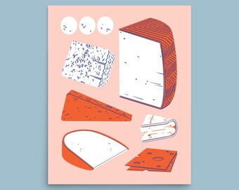 Cheese Poster | Cheese Types Illustration | Cheese Assortment Drawing ...