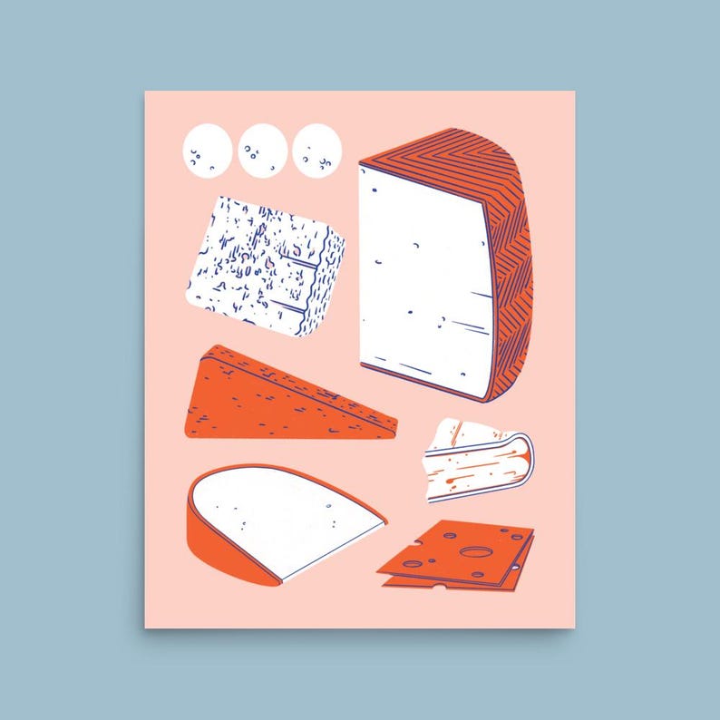 Cheese Poster | Cheese Types Illustration | Cheese Assortment Drawing ...