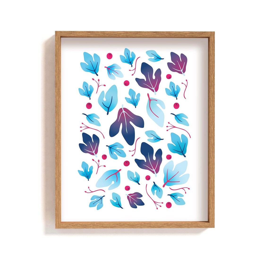 Framed Blue Sassafras Leaves Illustration Print | Botanical Poster ...
