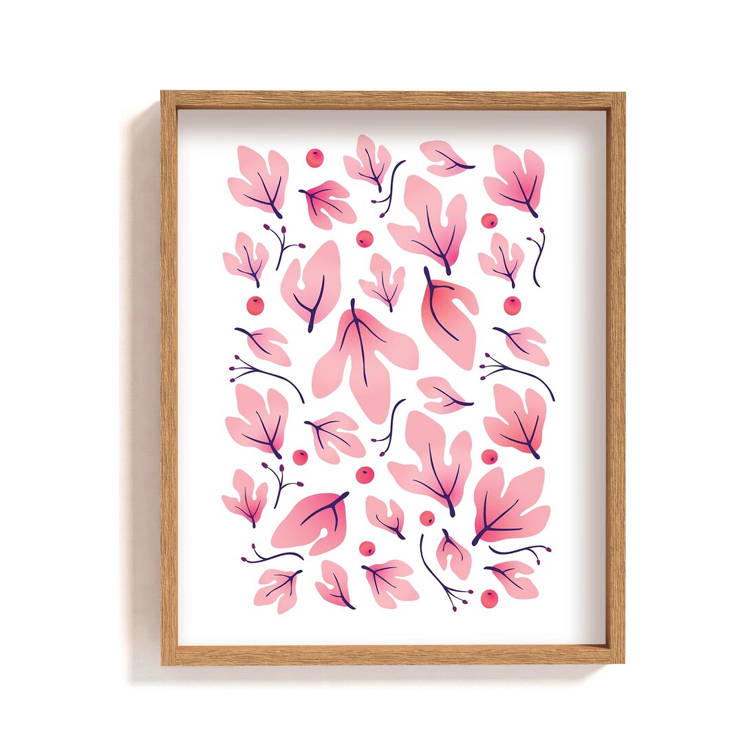 Framed Pink Sassafras Leaves Illustration Print | Botanical Poster ...